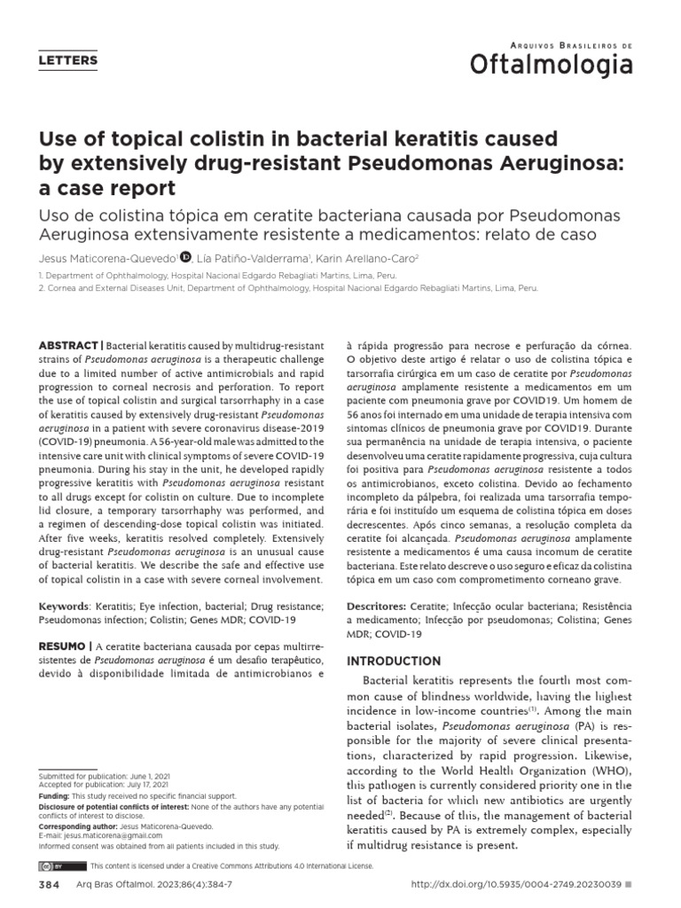 Use of Topical Colistin in Bacterial Keratitis Caused by Extensively ...