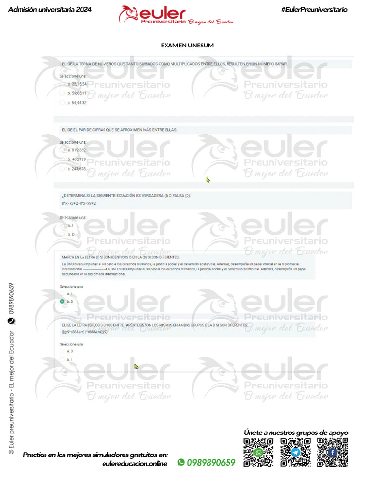 Unesum Examen Filtrado 2024 1S Universidad Del Sur de Manabí-1 | PDF