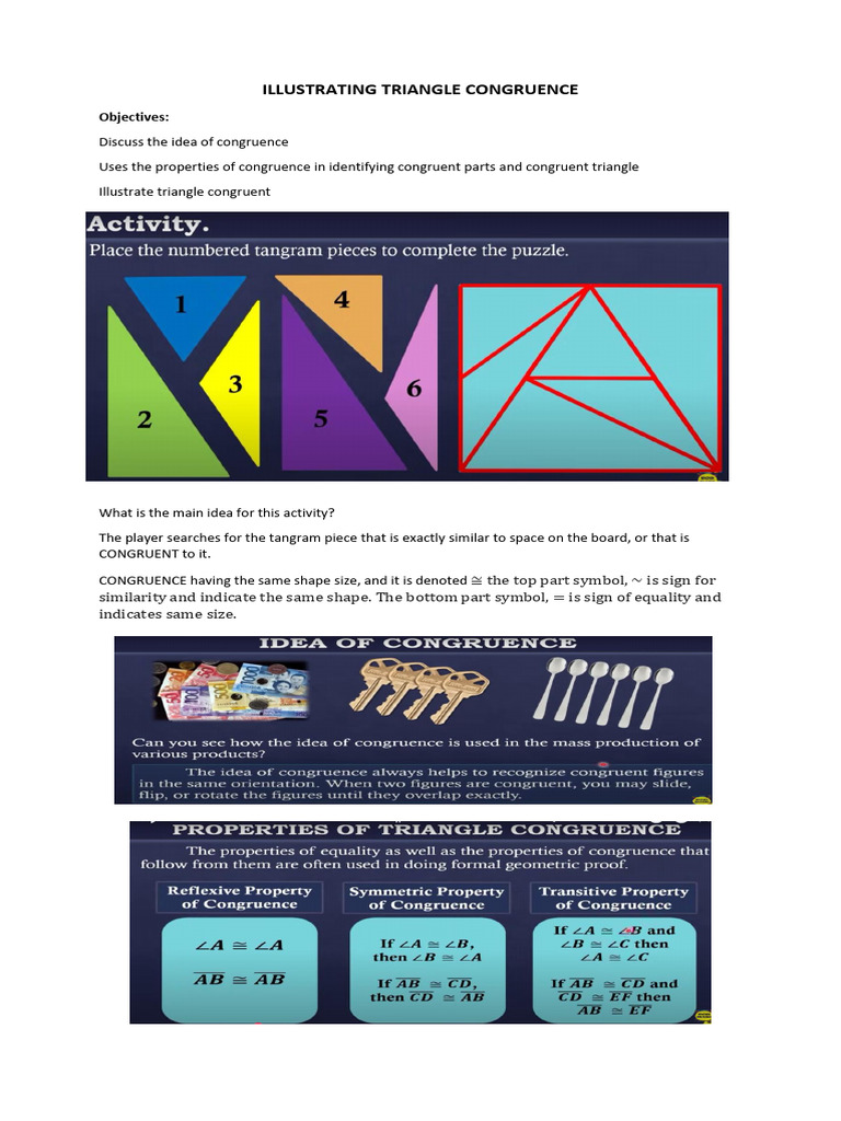 ILLUSTRATING TRIANGLE CONGRUENCE Math 8 | PDF