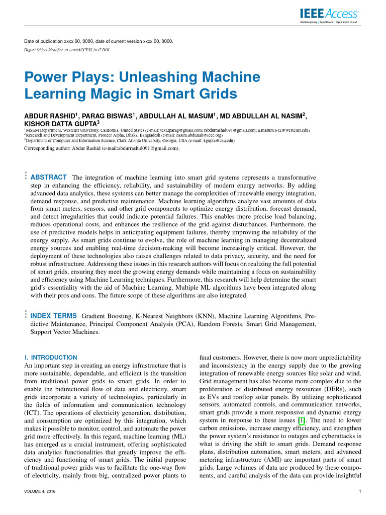 Power Plays: Unleashing Machine Learning Magic in Smart Grids | PDF | Machine Learning | Smart Grid