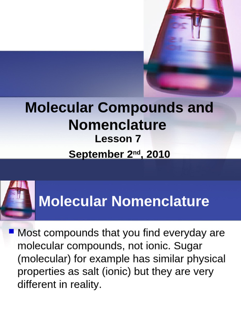 Snc2d U1 Lesson 7 Molecular Comounds and Nomenclature | PDF