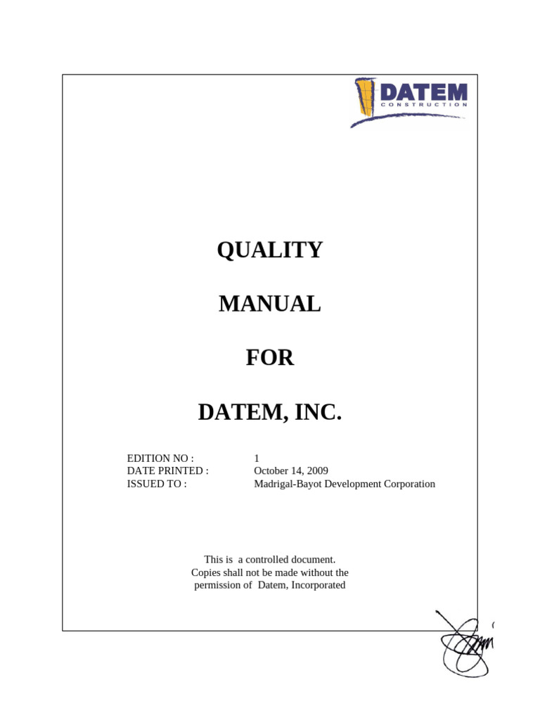 DFM Quality Manual - DAtem 4.26.04 | PDF | Audit | Quality Management ...