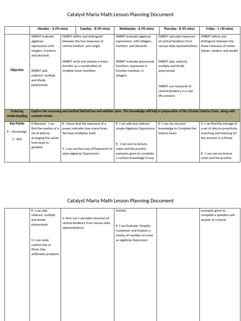 Week 27 Lesson Plan | PDF | Polynomial | Multiplication