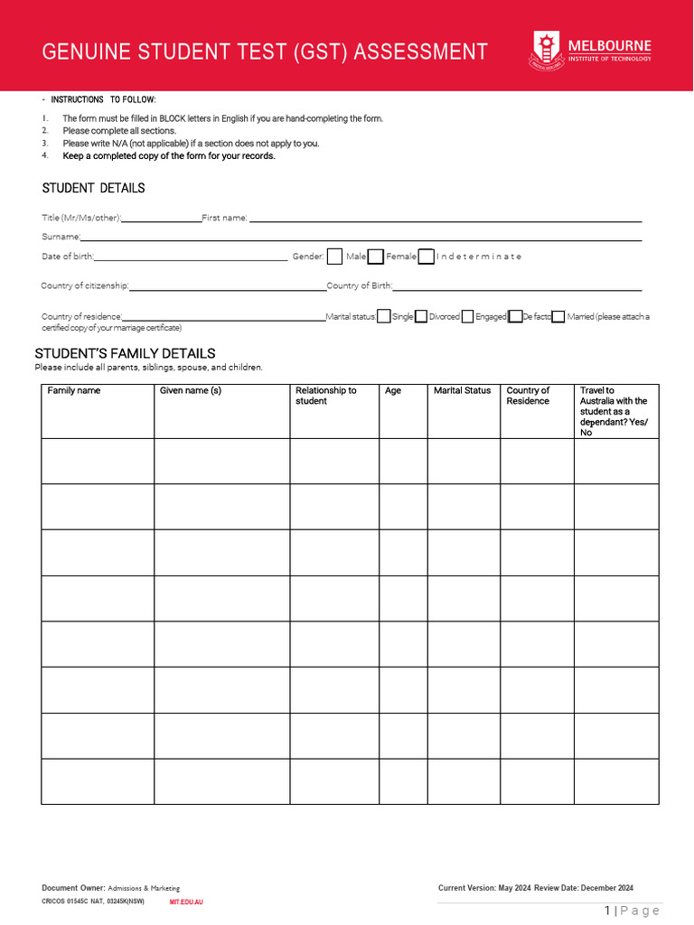 Genuine Student Test Assessment Form | PDF | Travel Visa