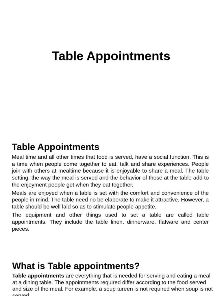Essential Guide to Table Appointments | PDF | Tableware | Cuisine