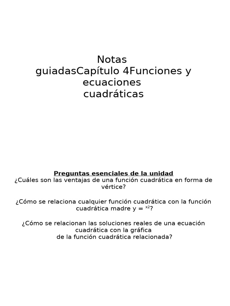 Capítulo 4 Funciones y Ecuaciones Cuadráticas Notas Guiadas (2).Docx | PDF | Factorización ...