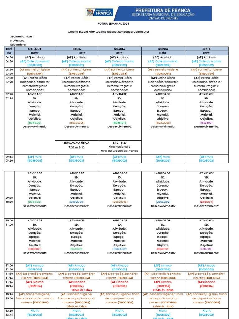 Modelo de Rotina Fase 1 - À | PDF