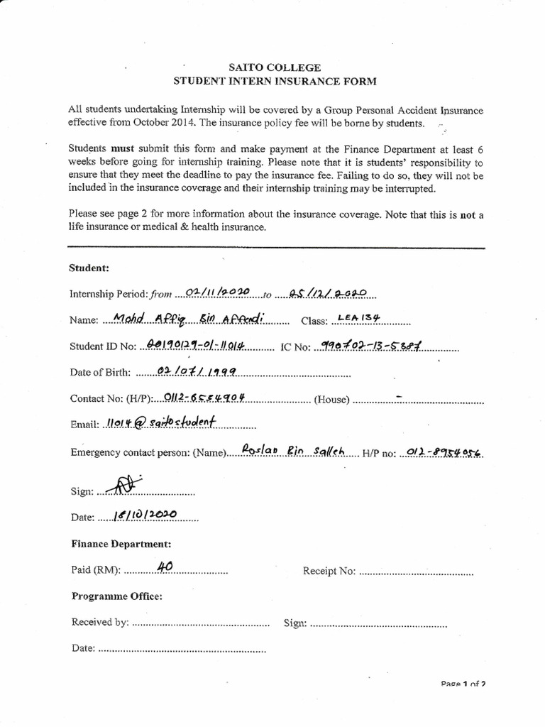 insurance form_Affiq | PDF