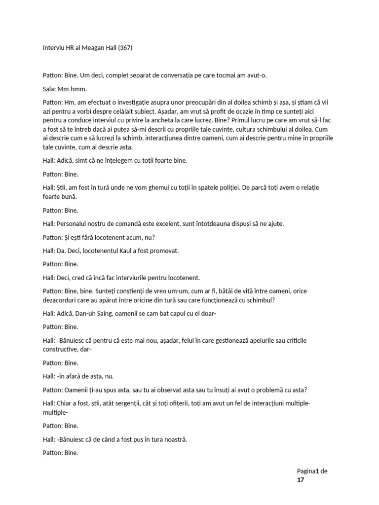 Meagan Hall-Interviul 1 | PDF