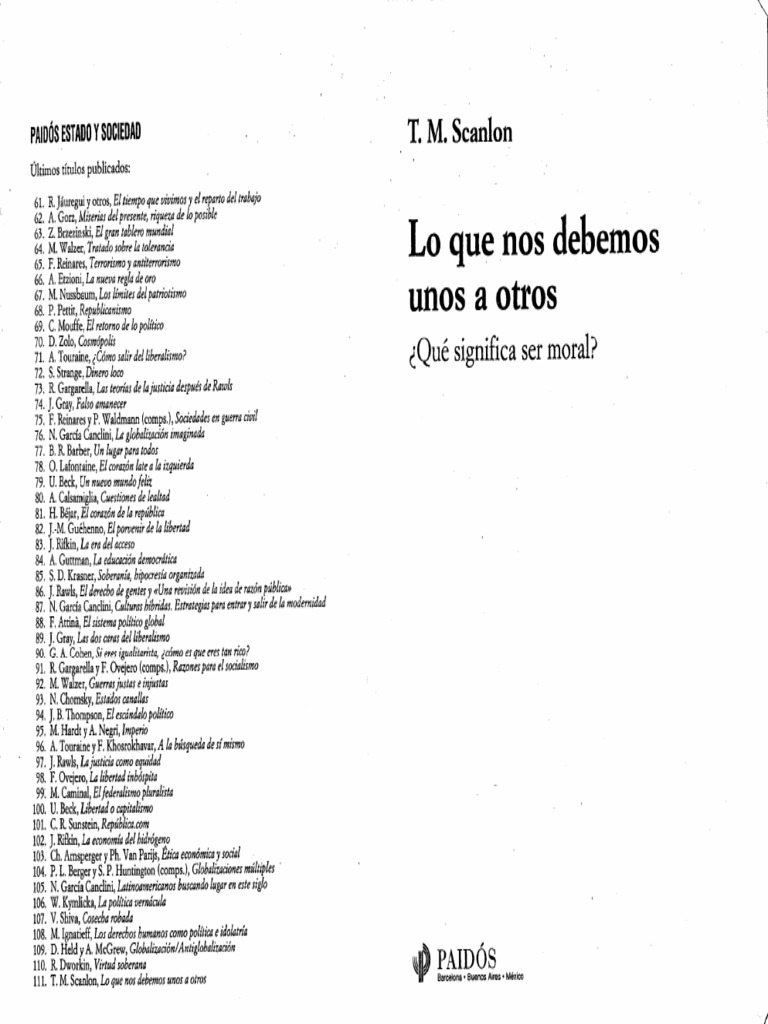 Thomas M. Scanlon - Lo Que Nos Debemos Unos A Otros - Rotated | PDF