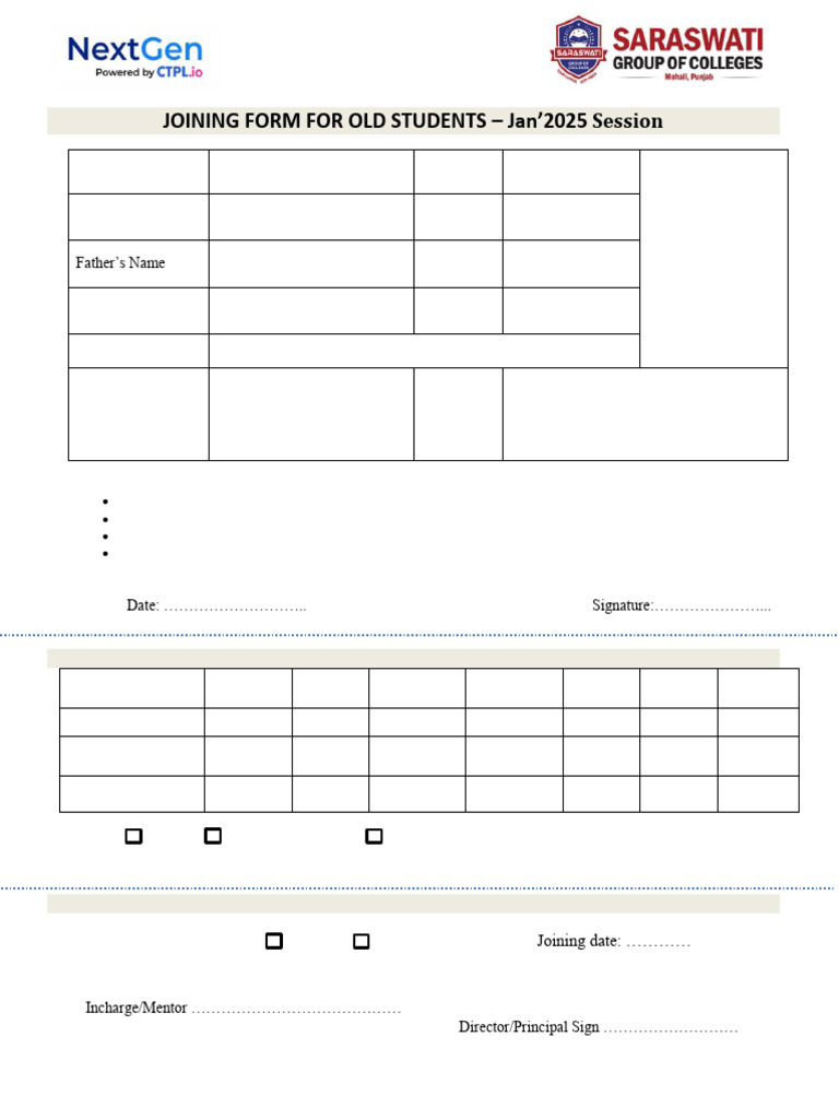 Joining Form Old Studenr 2nd Sem - 250129 - 093243 | PDF | Government ...