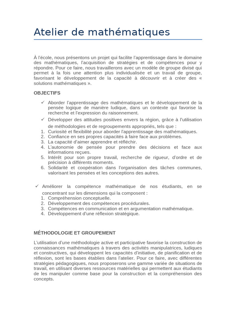 Atelier de mathématiques ludiques | PDF | Mathématiques | Pédagogie