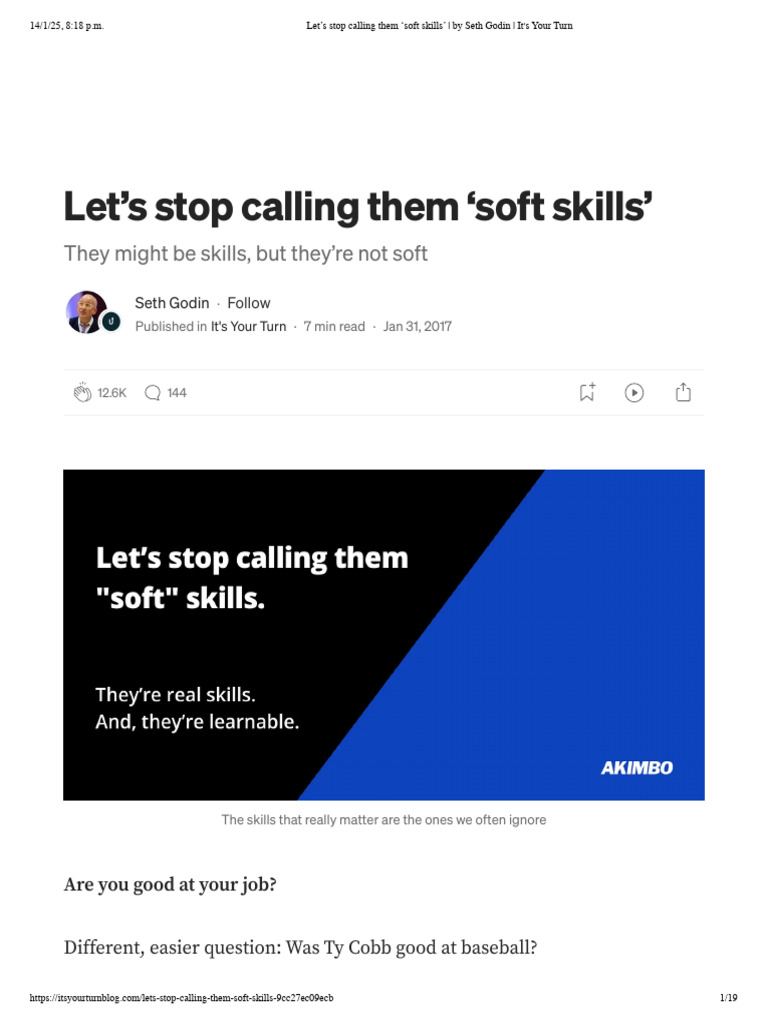 Let's Stop Calling Them Soft Skills' - by Seth Godin - It's Your Turn | PDF | Educational ...