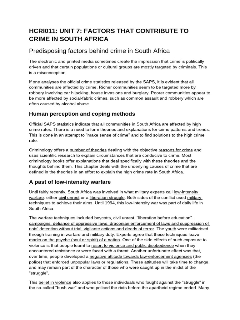 Crime Factors in South Africa Explained | PDF | Crimes | Crime & Violence