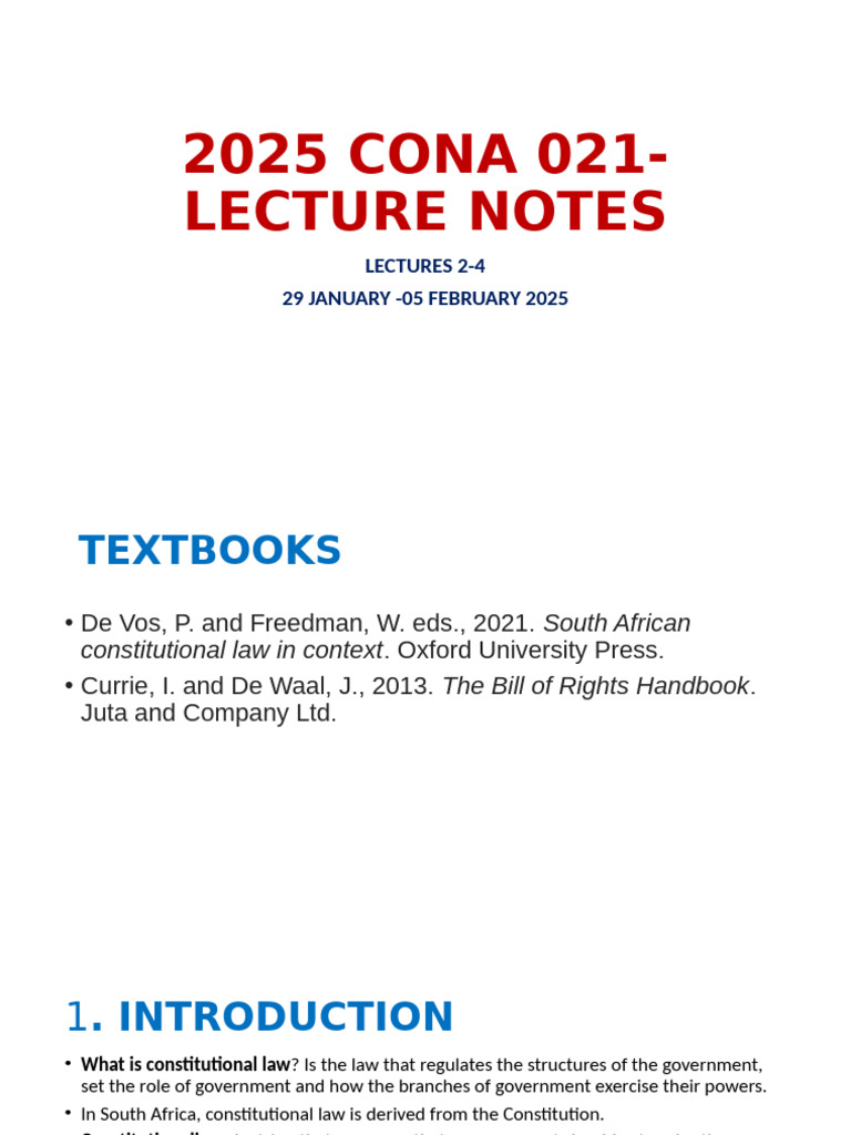 2025 Cona 021 - Lecture Notes Lectures 2 - 4 | PDF | Constitution ...