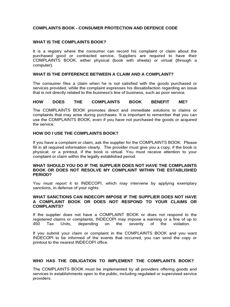 Book of Complaints | PDF | Complaint | Consumer Protection