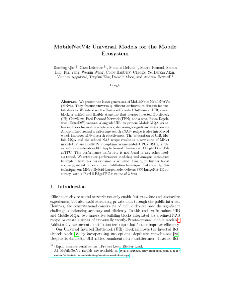 MobileNetV4: Efficient Mobile Models | PDF | Graphics Processing Unit | Computer Science