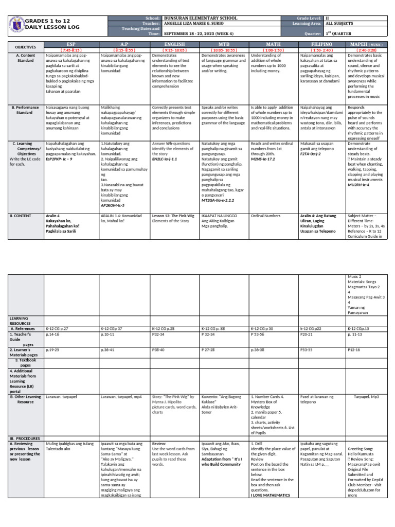 Dll All Subjects 2 q1 w4 d1 | PDF