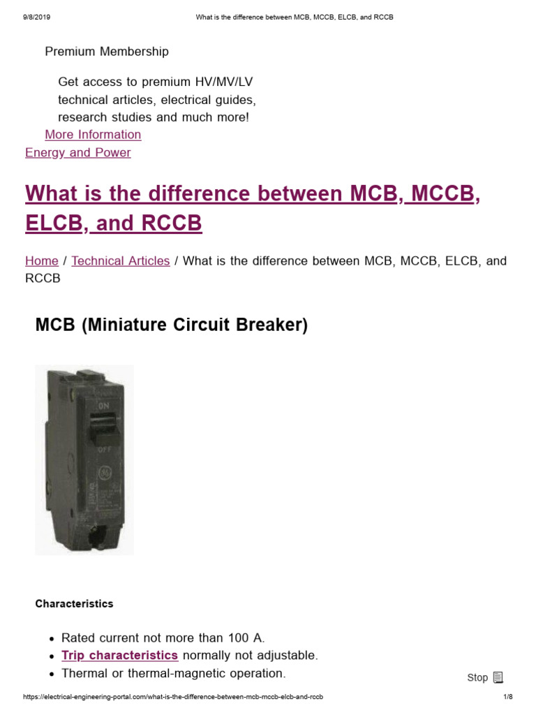 What Is The Difference Between MCB, MCCB, ELCB, and RCCB | PDF ...