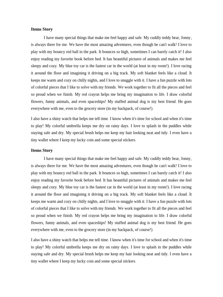 My Favorite Childhood Items and Adventures | PDF