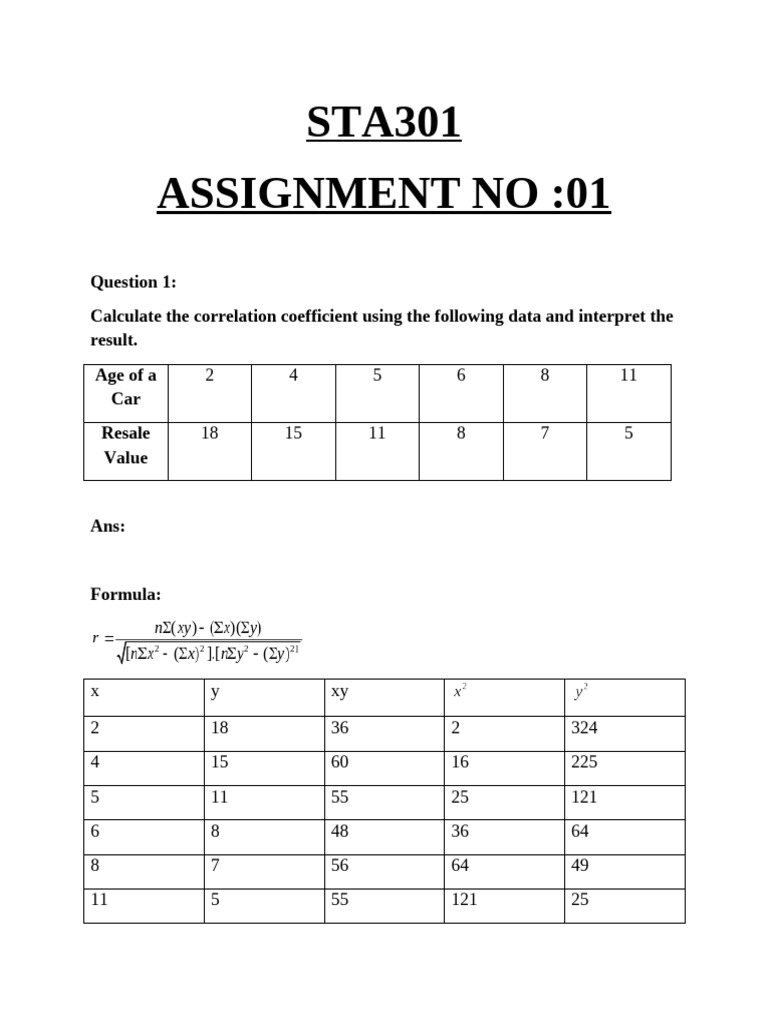 STA301 Assignment 1 | PDF