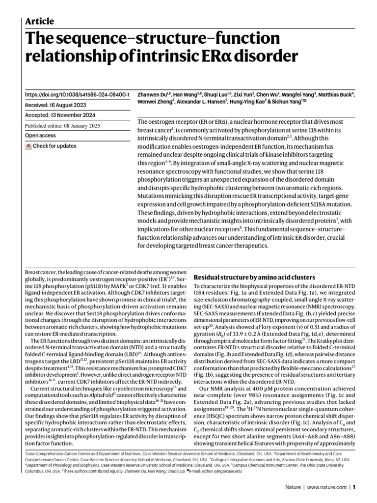 The Sequence-Structure-Function Relationship Of Intrinsic Erα Disorder | PDF | Protein Domain ...