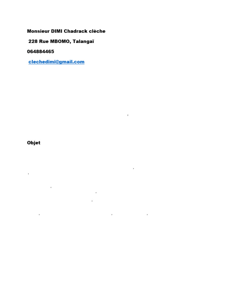 Demande de stage en RH par Chadrack Dimi | PDF