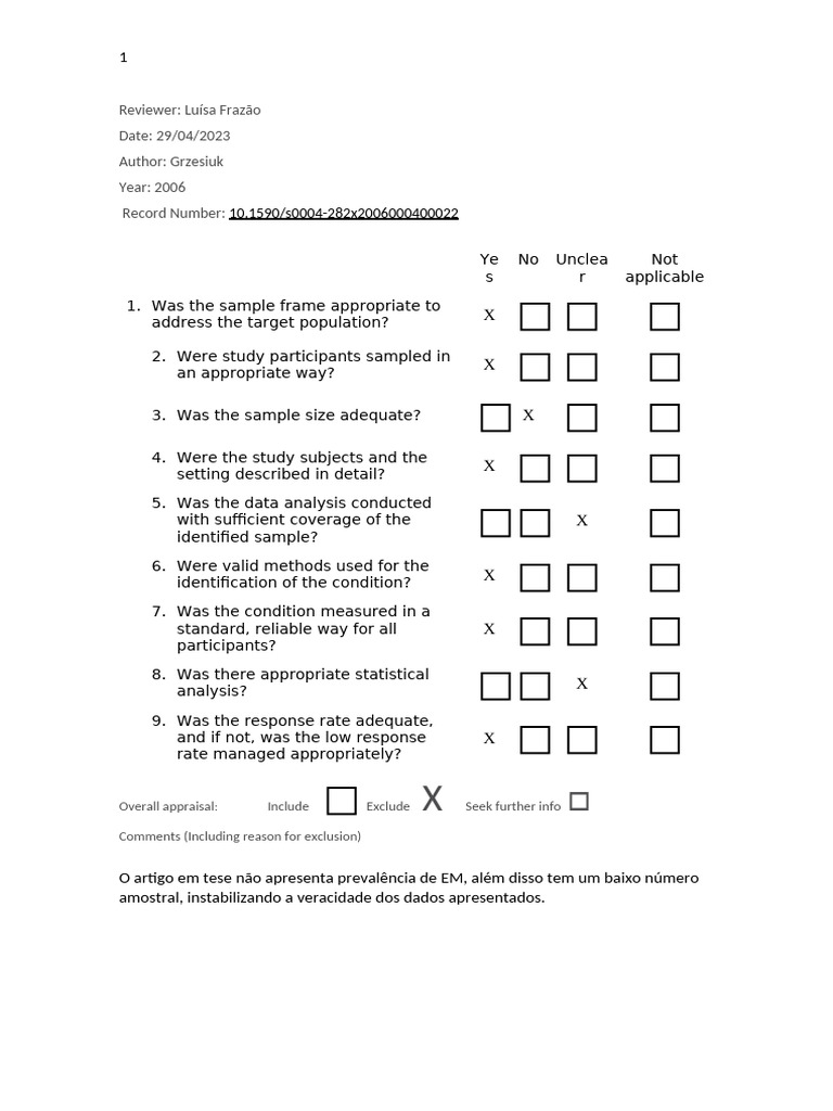 Avaliação Risco de Viés | PDF | Sampling (Statistics) | Sample Size ...
