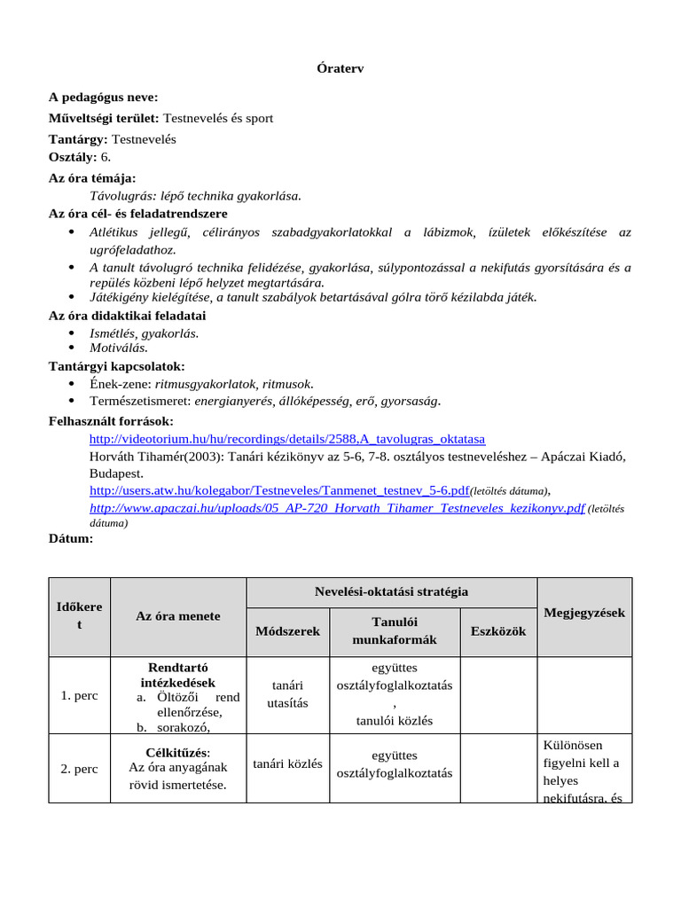 Távolugrás Gyakorlása | PDF