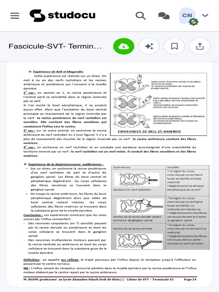 Fascicule SVT Terminale S2 Sénégal | PDF | Nerf | Anatomie