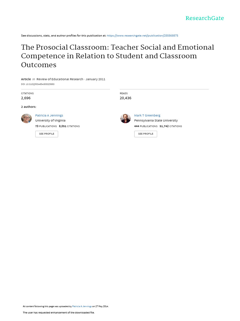 Jennings Greenberg Prosocial Classroom | PDF | Teachers | Occupational ...