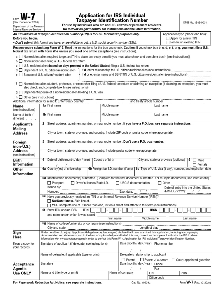 IRS Form W-7: ITIN Application Guide | PDF | United States Law | Taxes