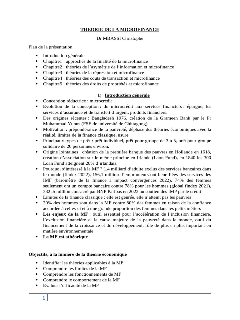 Théories de la Microfinance en Haïti | PDF | La microfinance | Crédit