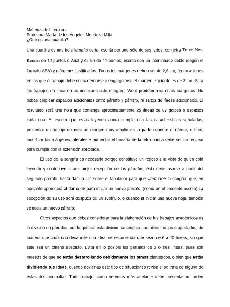 Características de una cuartilla escrita | PDF