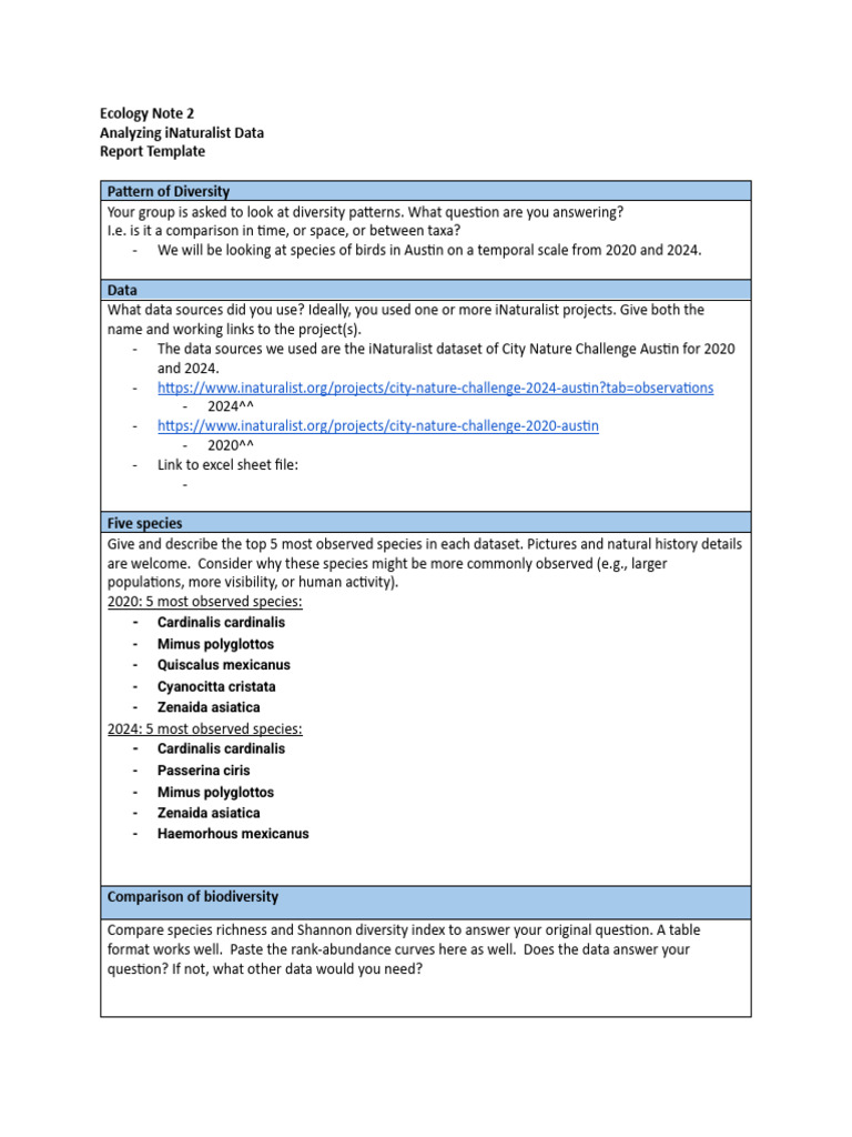 Ecology Note 2 Report Template | PDF