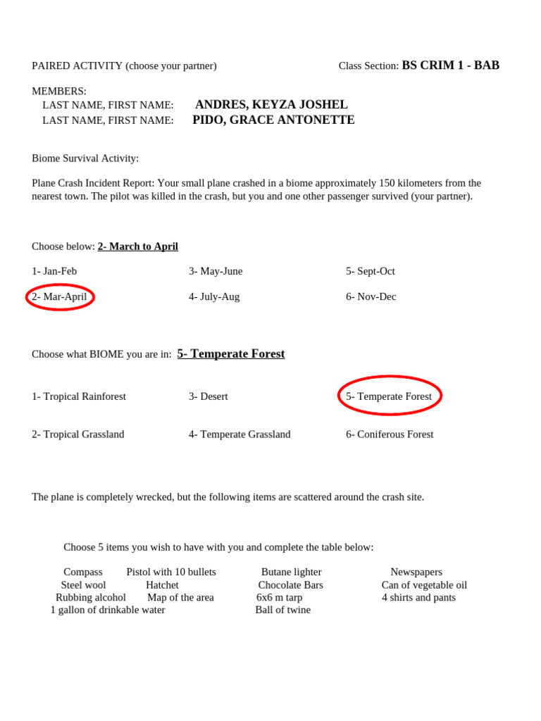 BIOME Survival Activity Worksheet-1 - 1993169343 | PDF | Forests ...