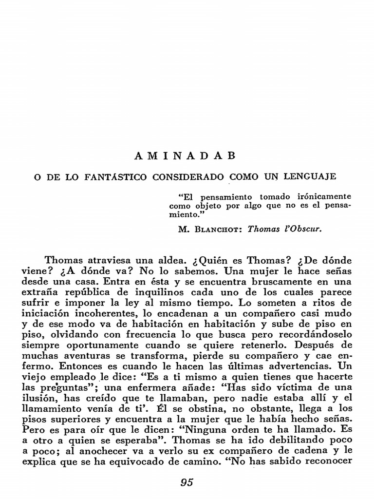 Aminadab: El Fantástico y lo Humano | PDF | Franz Kafka | Fantasía
