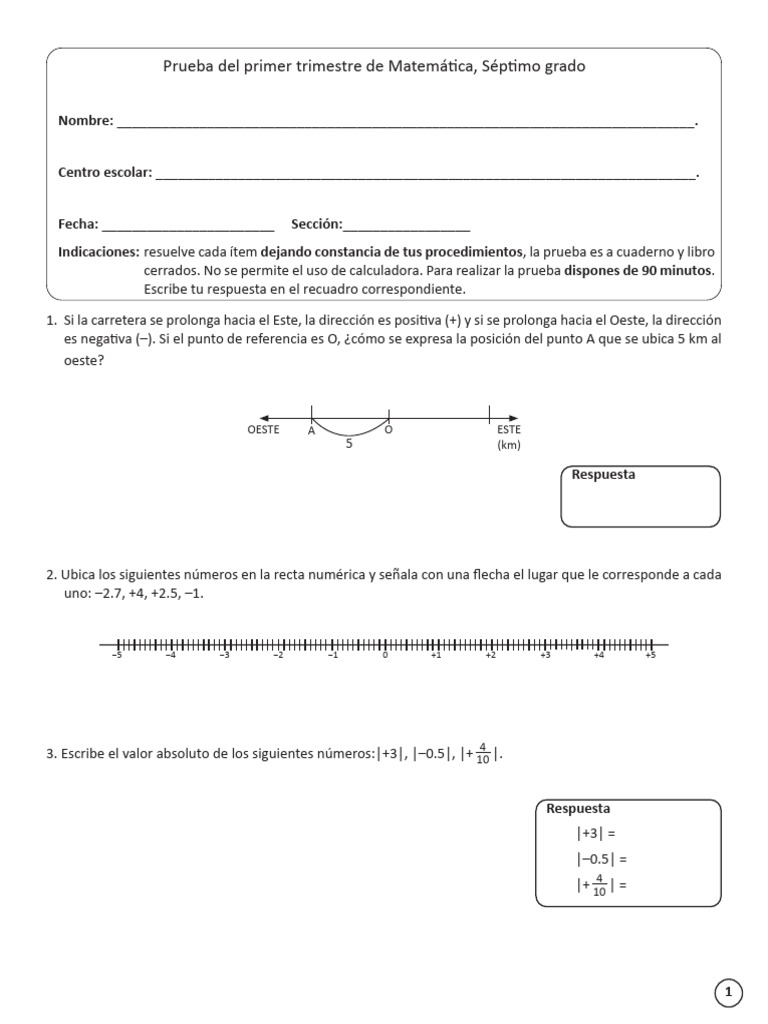 7.° Pruebas de Trimestre | PDF | Matemáticas