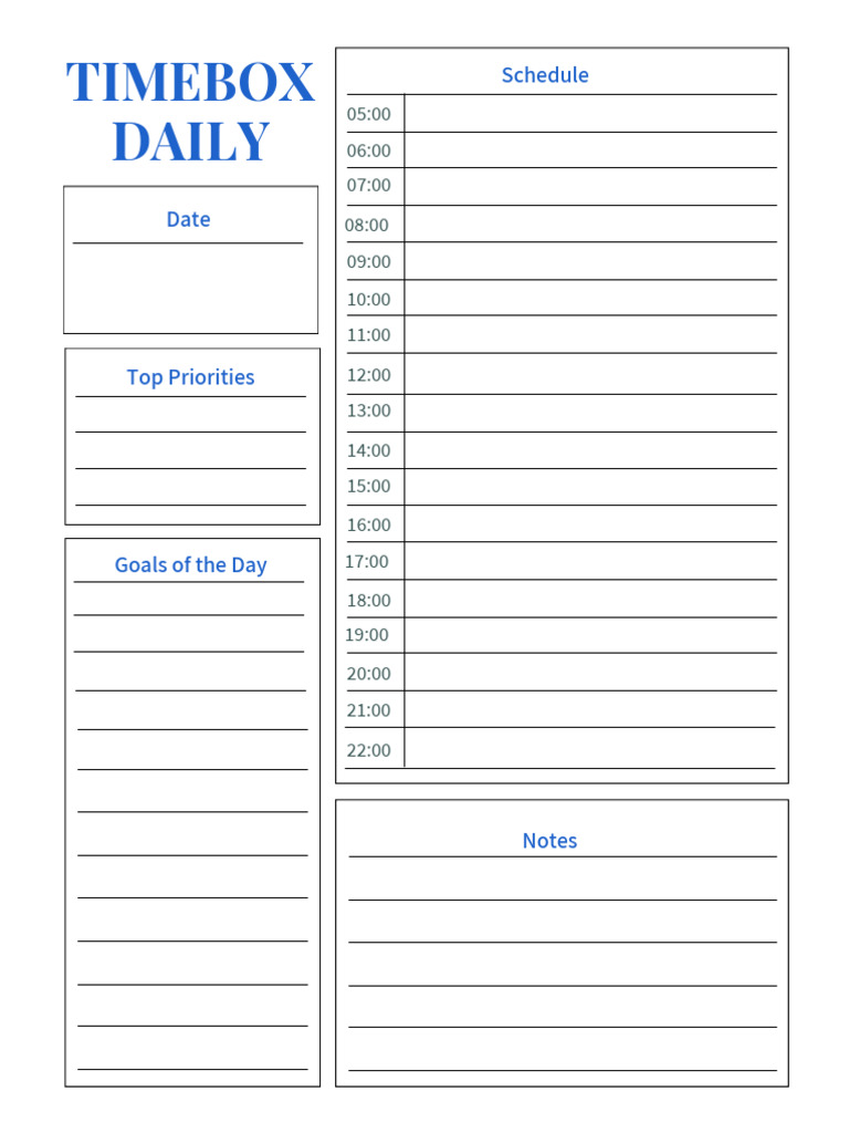 Blue and White TimeBox Simple Daily Minimalist Planner Landscape A4 ...