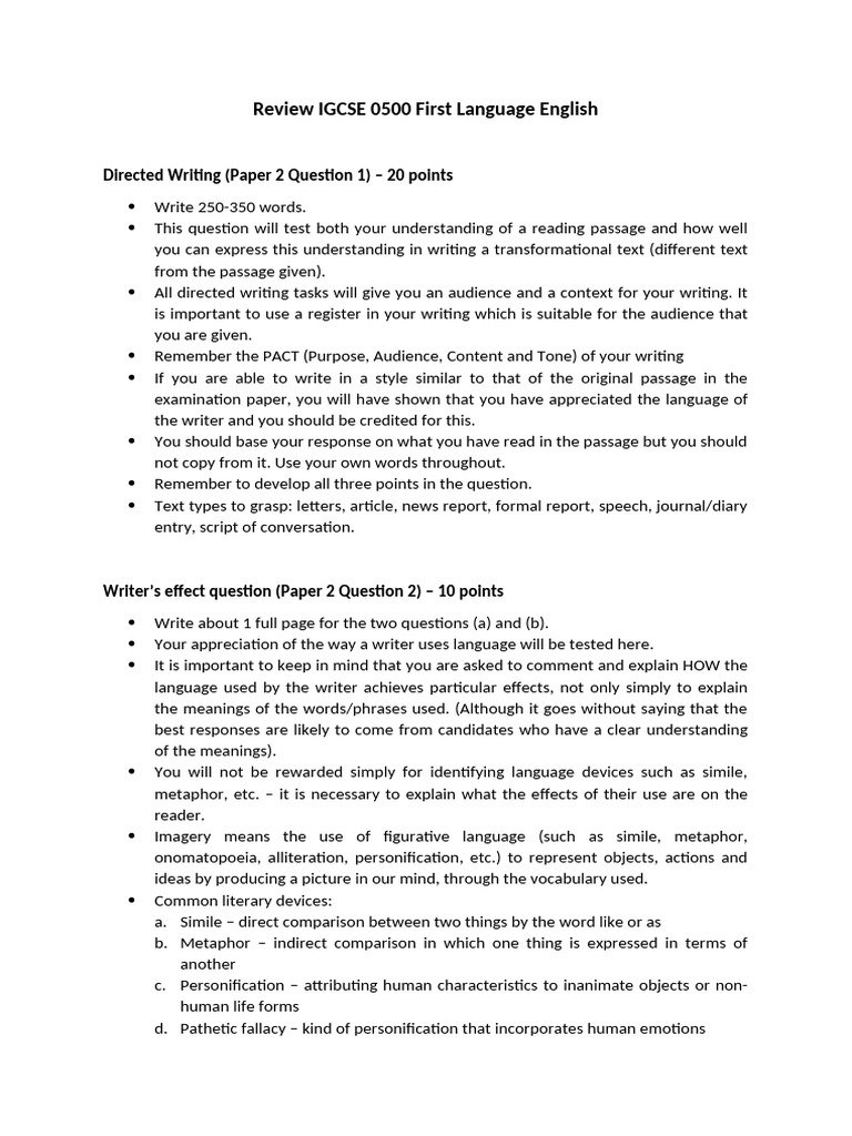 IGCSE 0500 English Exam Guide | PDF | Metaphor | Question