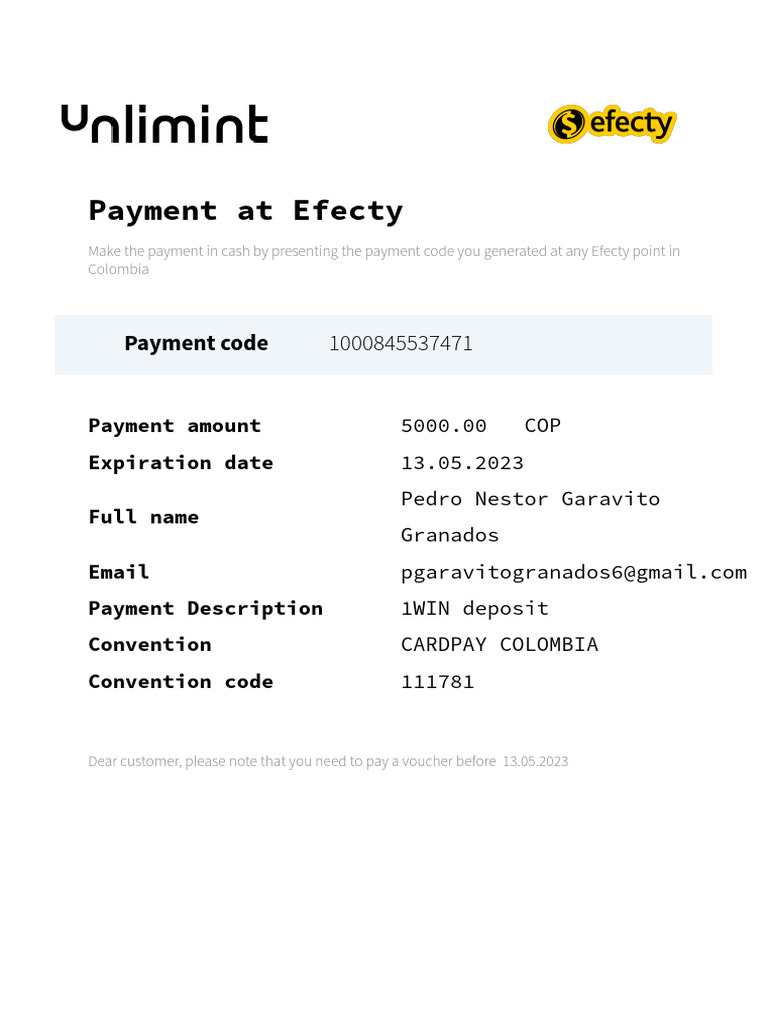 Efecty Cash Payment Instructions | PDF