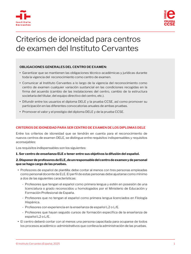 Ic-Criterios de Idoneidad-Formulario de Solicitud de Centro de Examen - Ccse - Dele | PDF ...