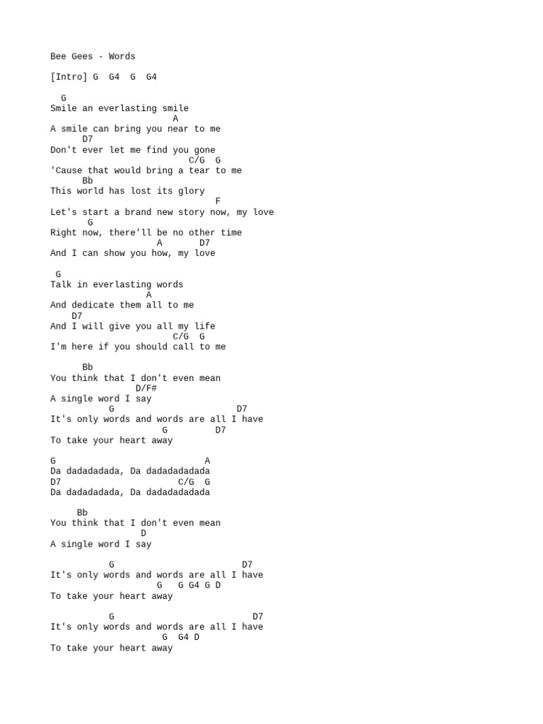 Bee Gees - Words Lyrics & Chords | PDF