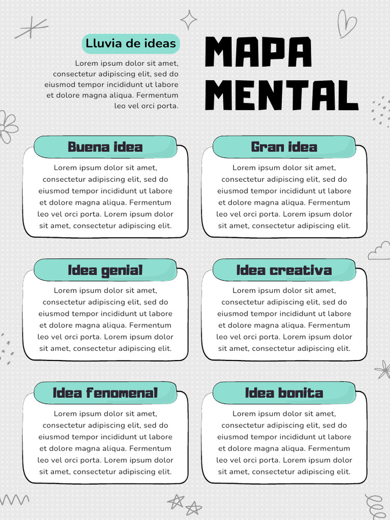 Documento A4 Mapa Mental Seis Ideas Gráfico Doodle Verde Blanco y Gris | PDF