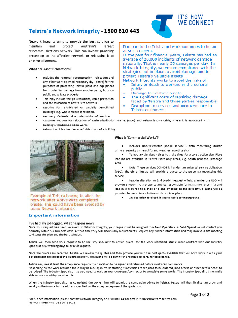 Telstra Network Integrity Information | PDF