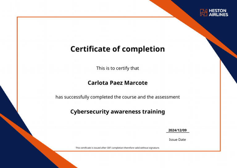 Certification For Cybersecurity Awareness Training | PDF