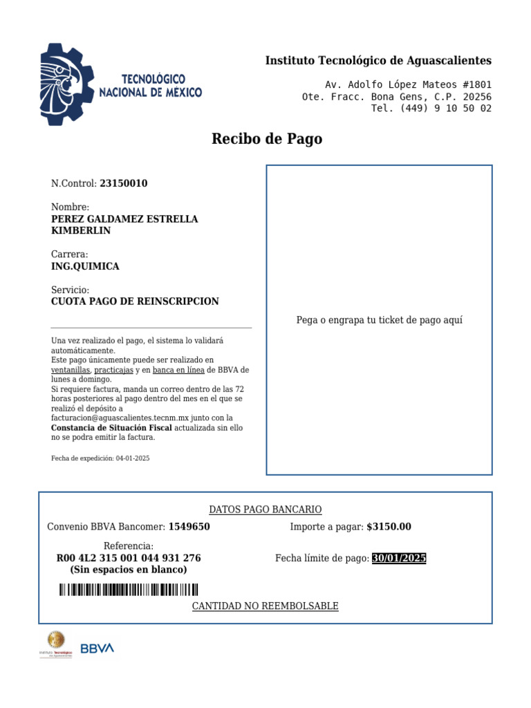 23150010_cuota Pago de Reinscripcion_20250104-1 | PDF