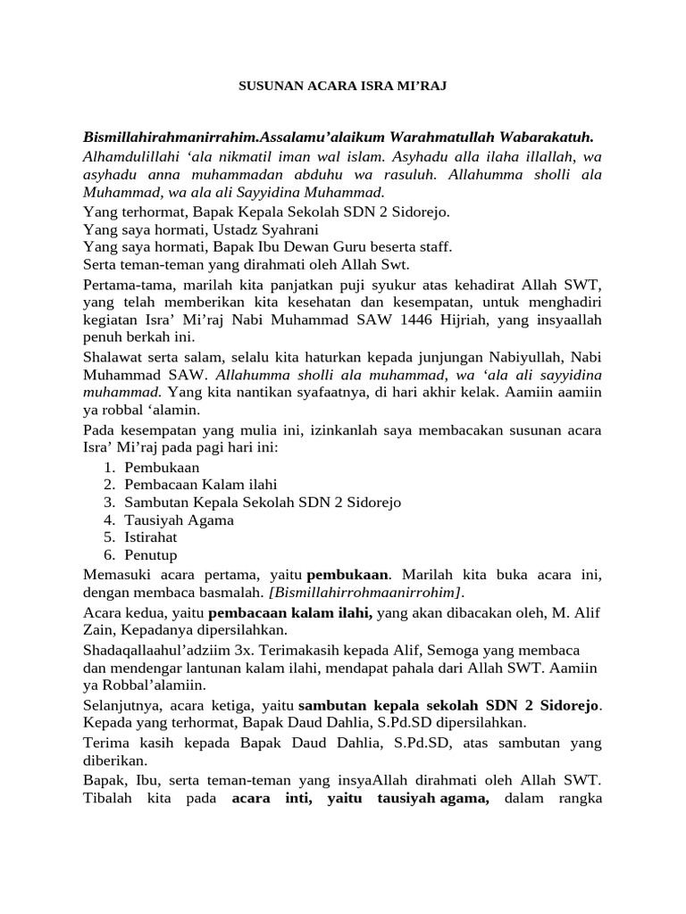 Susunan Acara Isra Mi'raj 2024 | PDF