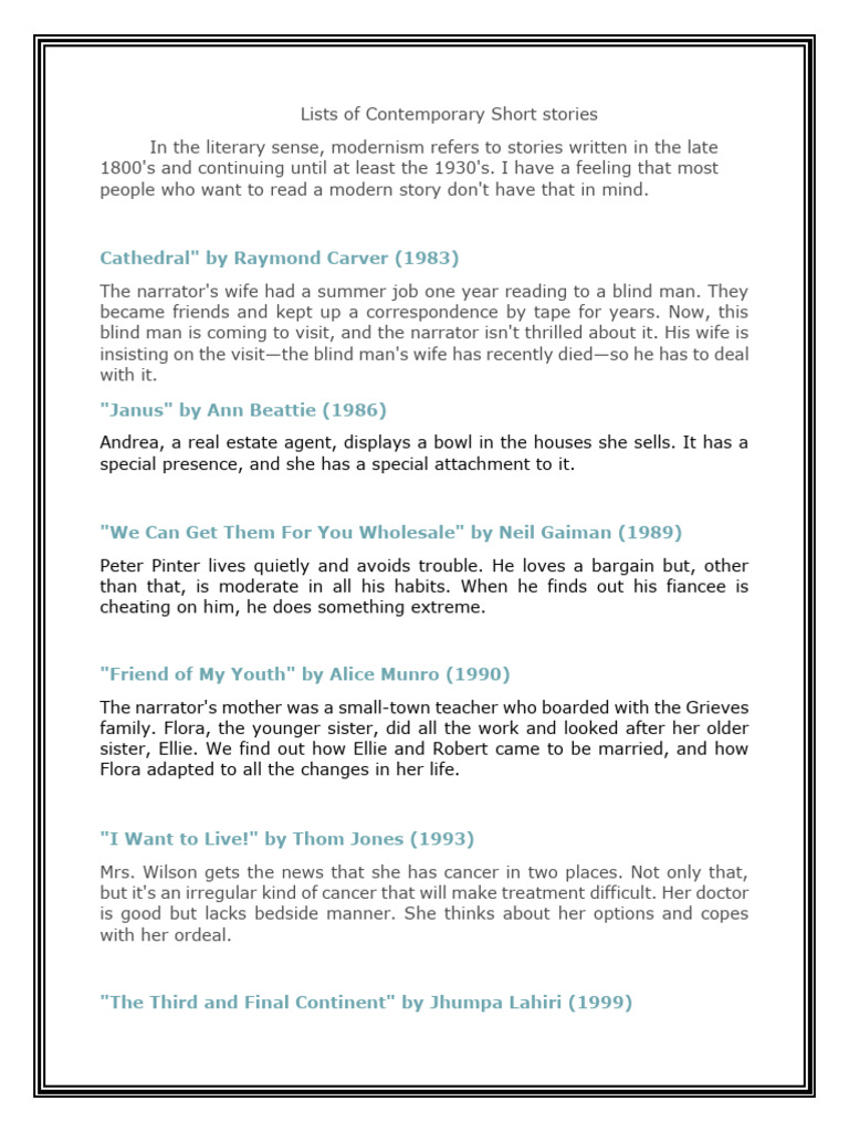 Contemporary Short Stories Overview | PDF