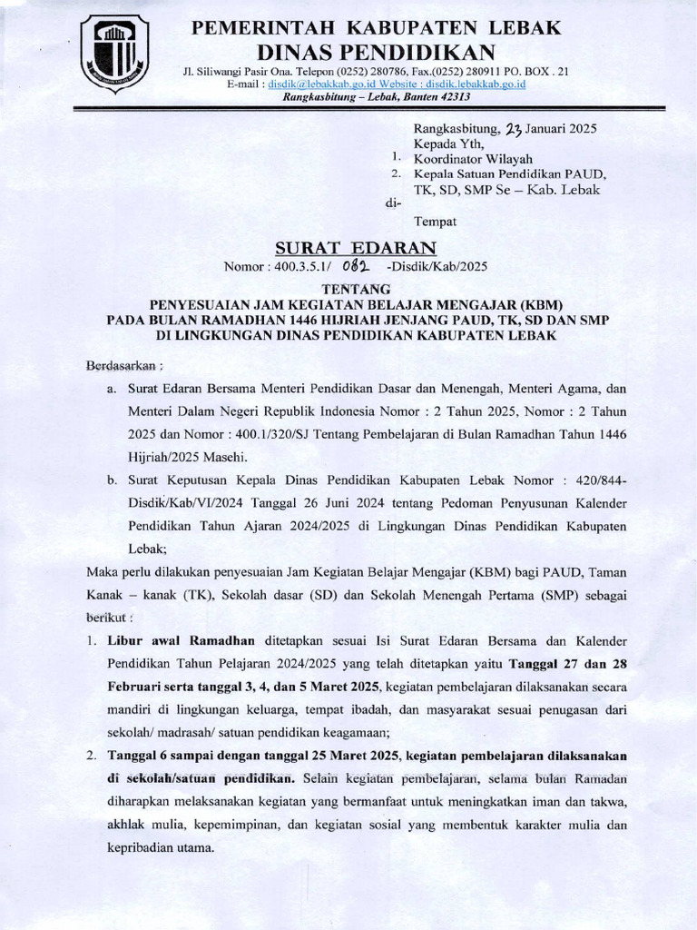 Surat Edaran KBM Ramadhan 2025 | PDF